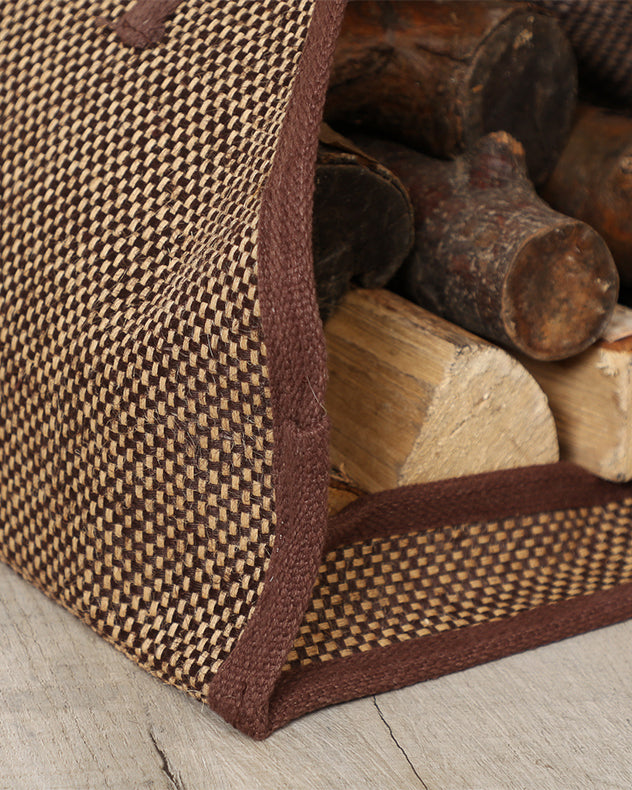 Open Ended Brown Jute Log Bag | Dibor Fireside Storage