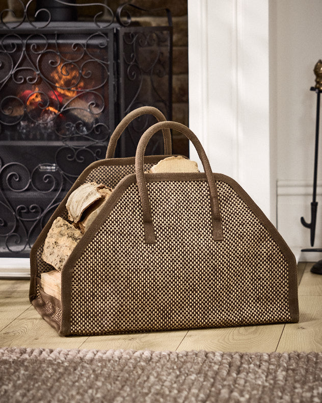 Open Ended Brown Jute Log Bag | Dibor Fireside Storage