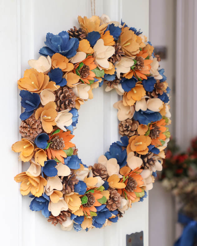 Autumn Sunset Wooden Flower Door Wreath 14" – Dibor