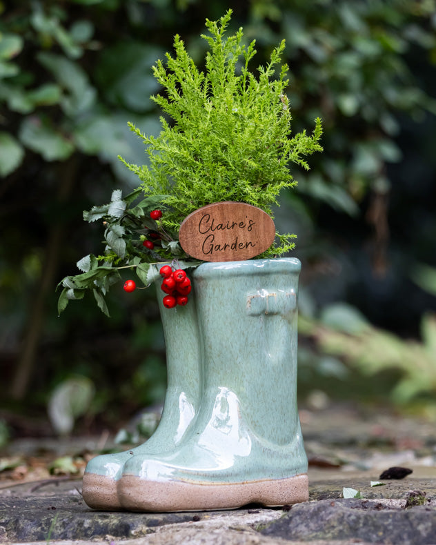 Welly Boot Ceramic Planter with Personalised Marker – Dibor