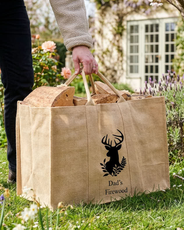Personalised Fireside Stag Storage Bag | Fire Log Baskets | Dibor
