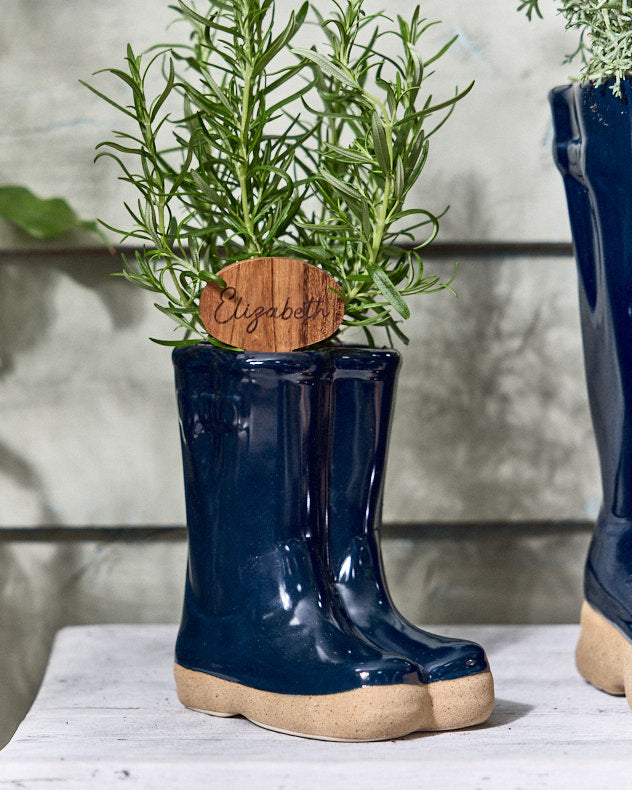 Midnight Blue Welly Boots Planter with Personalised Marker – Dibor