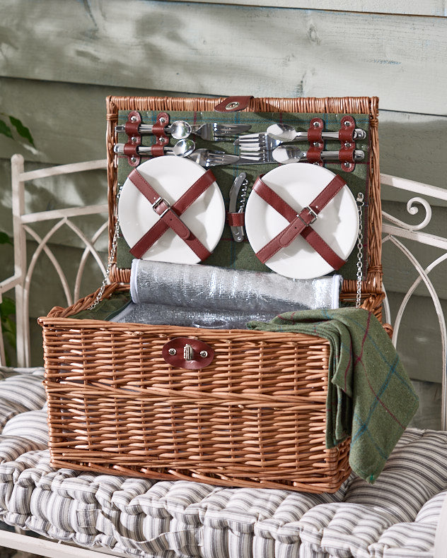 2 Person Green Tweed Picnic Hamper – Dibor
