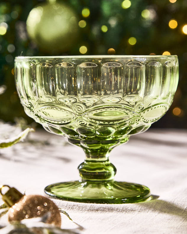 Palazzo Green Glass Footed Dessert Bowl | Dibor Tableware