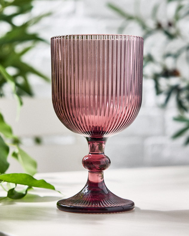 Palermo Pink Ribbed Wine Goblet | Dibor Glassware