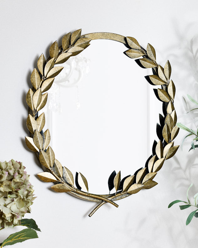 Laurent Botanical Gold Round Mirror | Dibor Home Accessories