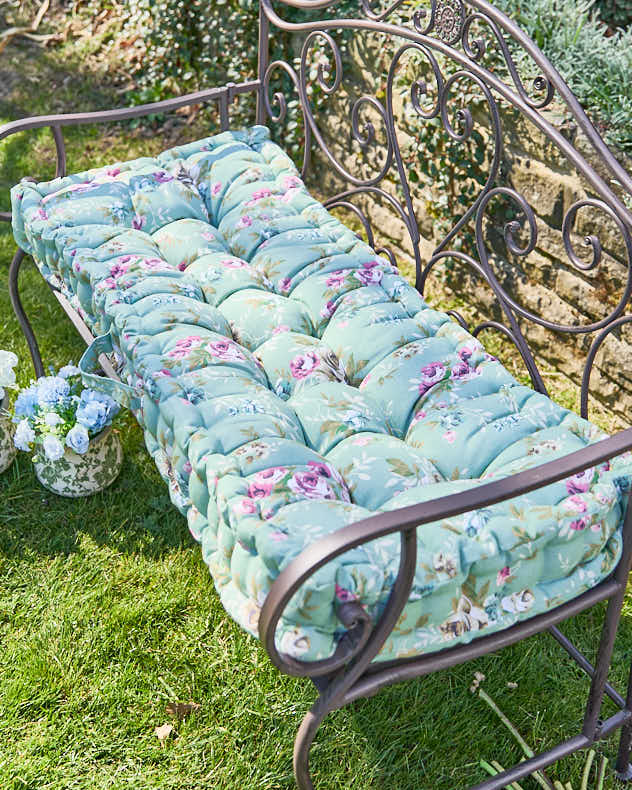 Green Floral Garden Bench Cushion | Garden Bench Cushion | Dibor