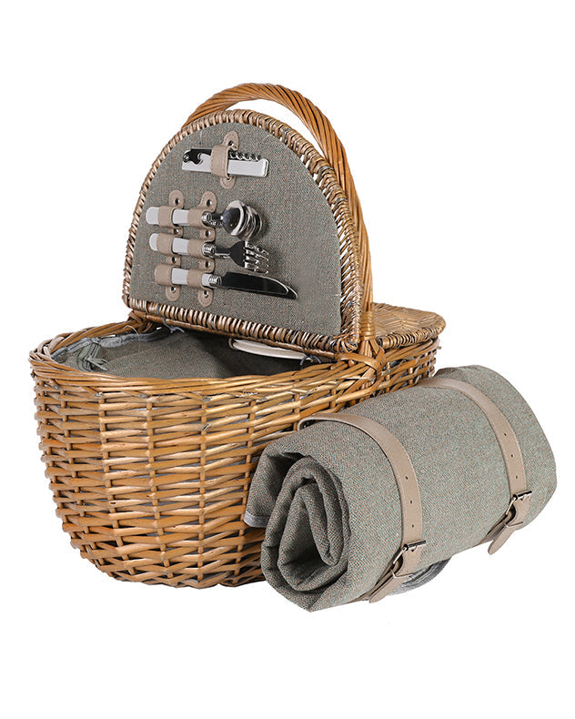 Oval Grey Tweed 2 Person Picnic Hamper – Dibor