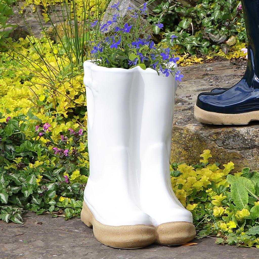 White Wellington Boots Planter – Dibor